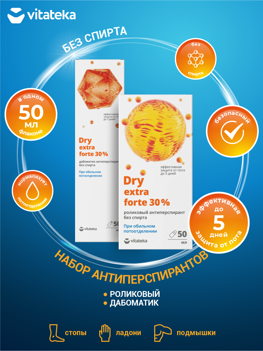 Набор средств от обильного потоотделения без спирта Vitateka Extra Антиперспирант + Дабоматик