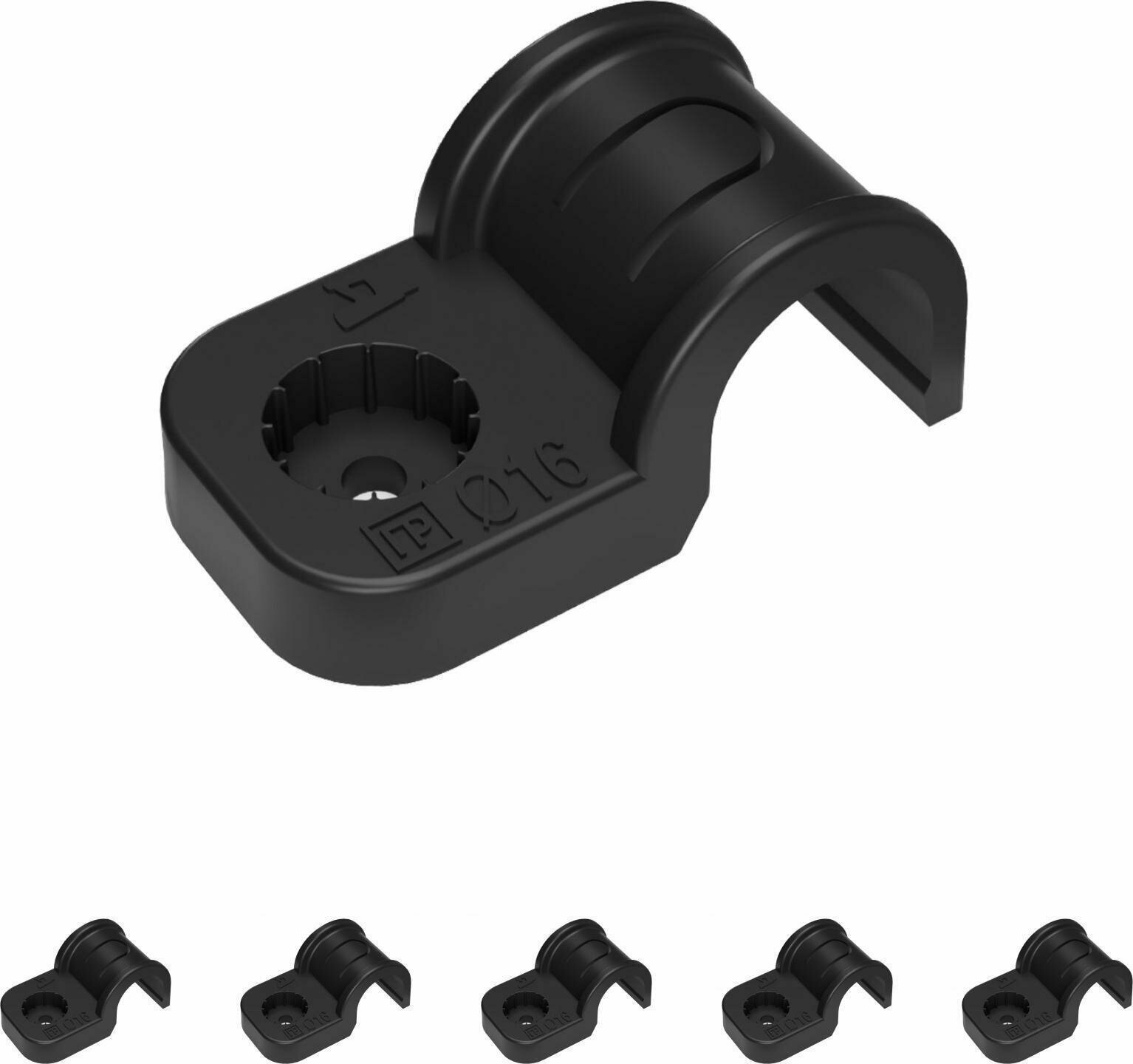 Скоба пластиковая круглая Промрукав 16мм черная (50 шт./уп) (комплект из 5 уп)