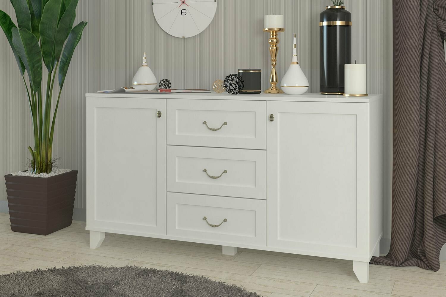 Комод Ренди 4М 140х40х80 белый, рамка квадро МДФ, ножка №3