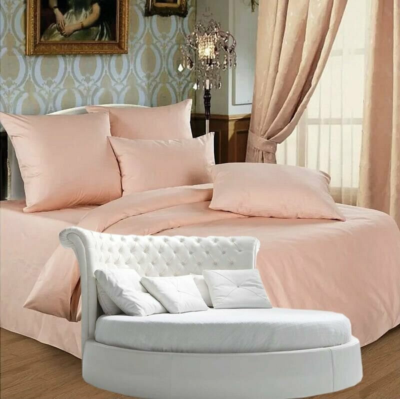 Простыня круглая из сатина на резинке 230 x 230 х 40 - М - 135 - Пудра глянцевая