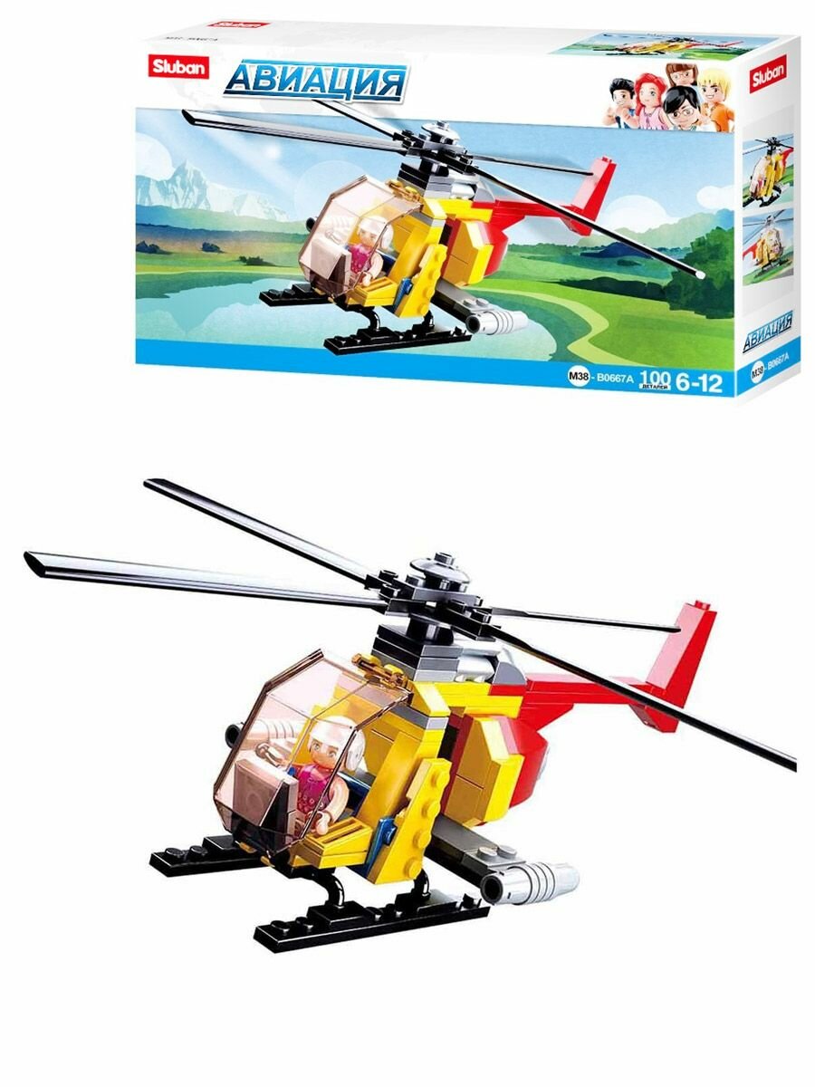 Конструктор пластиковый. SLUBAN Авиация. Вертолет Москит (100 деталей, 1 фигурка) Арт. M38-B0667A