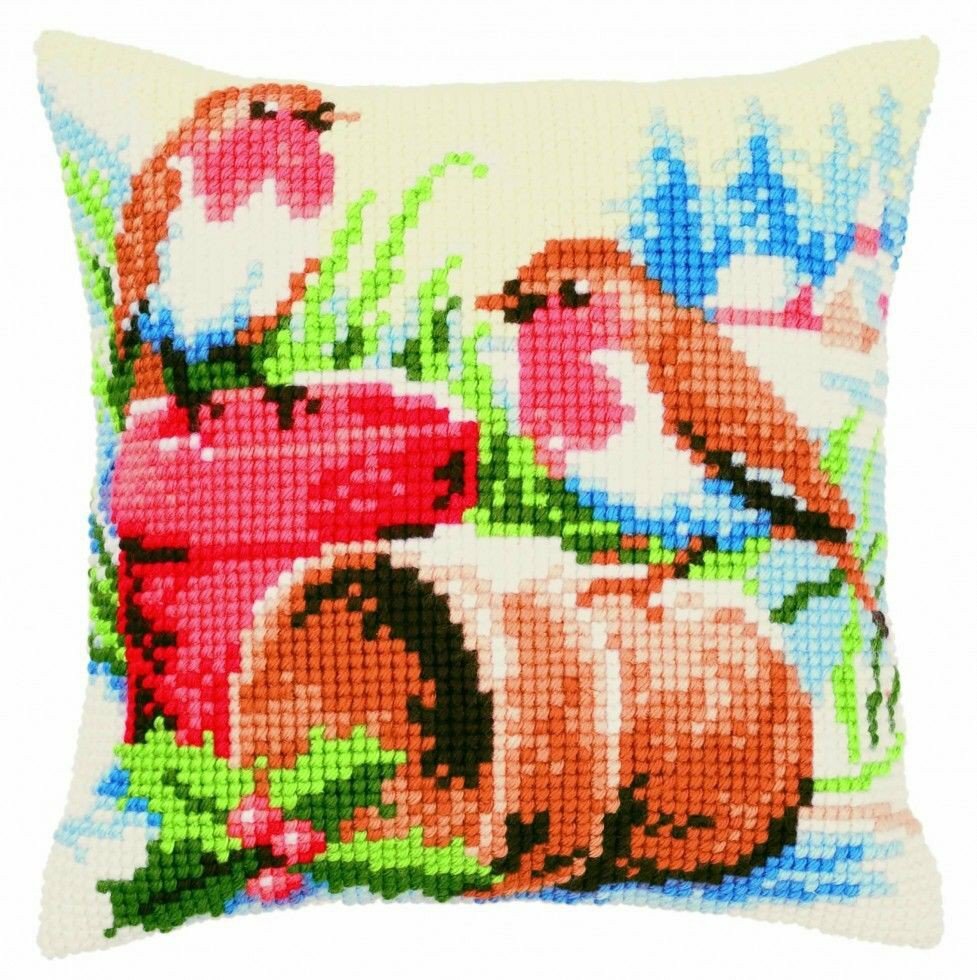 Подушка Снегири у цветочных горшков PN-0145584