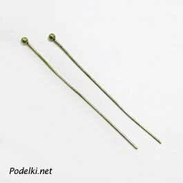 Фурнитура для бижутерии Пин с шариком 0001224 бронзовый цвет 40 мм, цена за 30 шт.