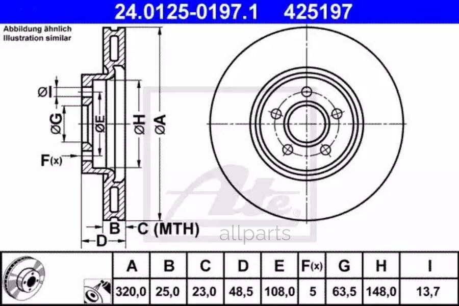 ATE 24012501971 24.0125-0197.1 диск тормозной передний!\ Volvo S40/V40/V50 1.6-2.5i/D 04>