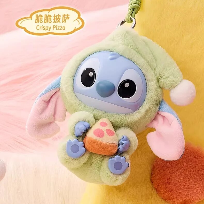 MINISO Disney Stitch Виниловая кукла, Мягкий брелок Стич в костюме динозавра с пиццей
