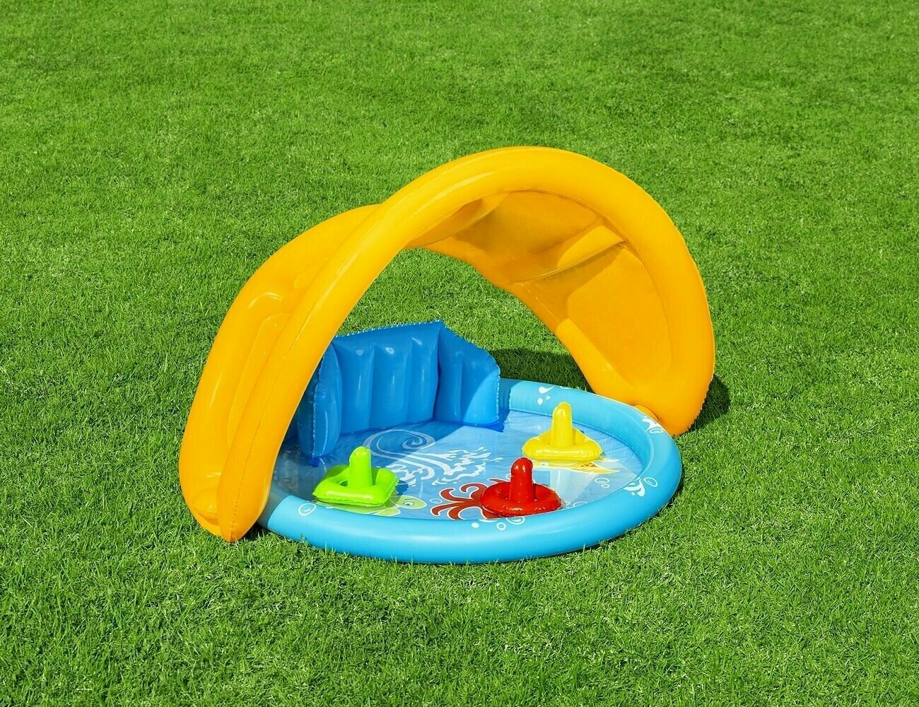 Бассейн детский надувной со спинкой и тентом 115 x 89 x 76 см Bestway Lil' SeaShapes (52568), 31 л