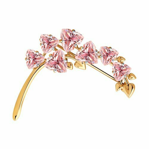 Брошь, золото, 585 проба, фианит