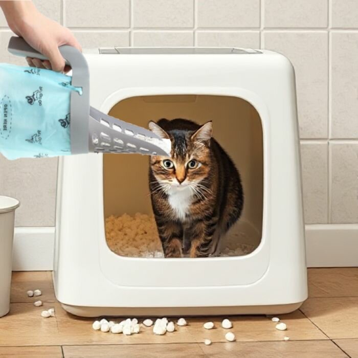 Совок для кошачьего туалета с контейнером и лопаткой. Для уборки кошачьего лотка. Многофункциональный контейнер для собачьего туалета с пакетами. IngaLLelo