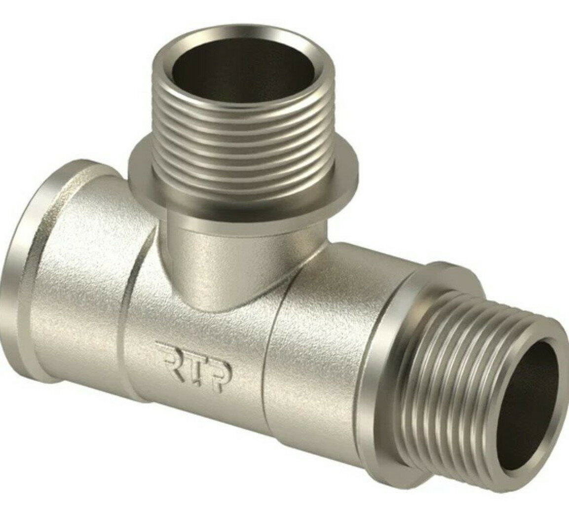 Тройник, латунь, внутренняя/наружная/наружная резьба 3/4", никель, RTP