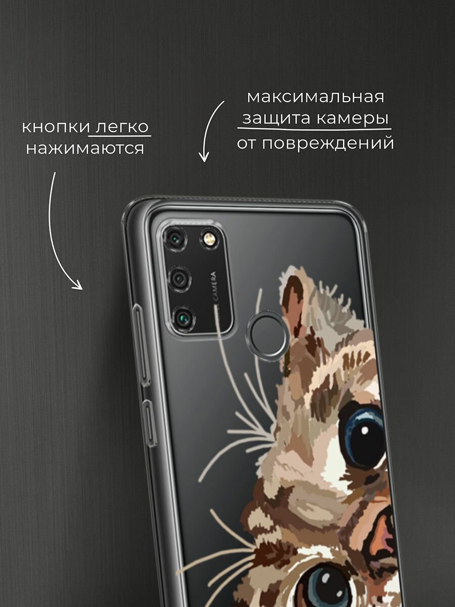 Чехол на Honor 9A / Хонор 9А с принтом "Любопытный кот", прозрачный — фото 1