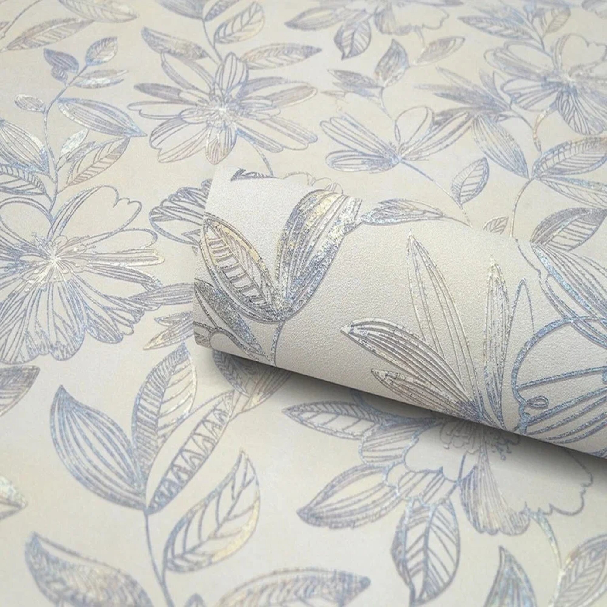 Обои ERISMANN 60216-07, флористический рисунок, бежево-голубые, 1 рулон