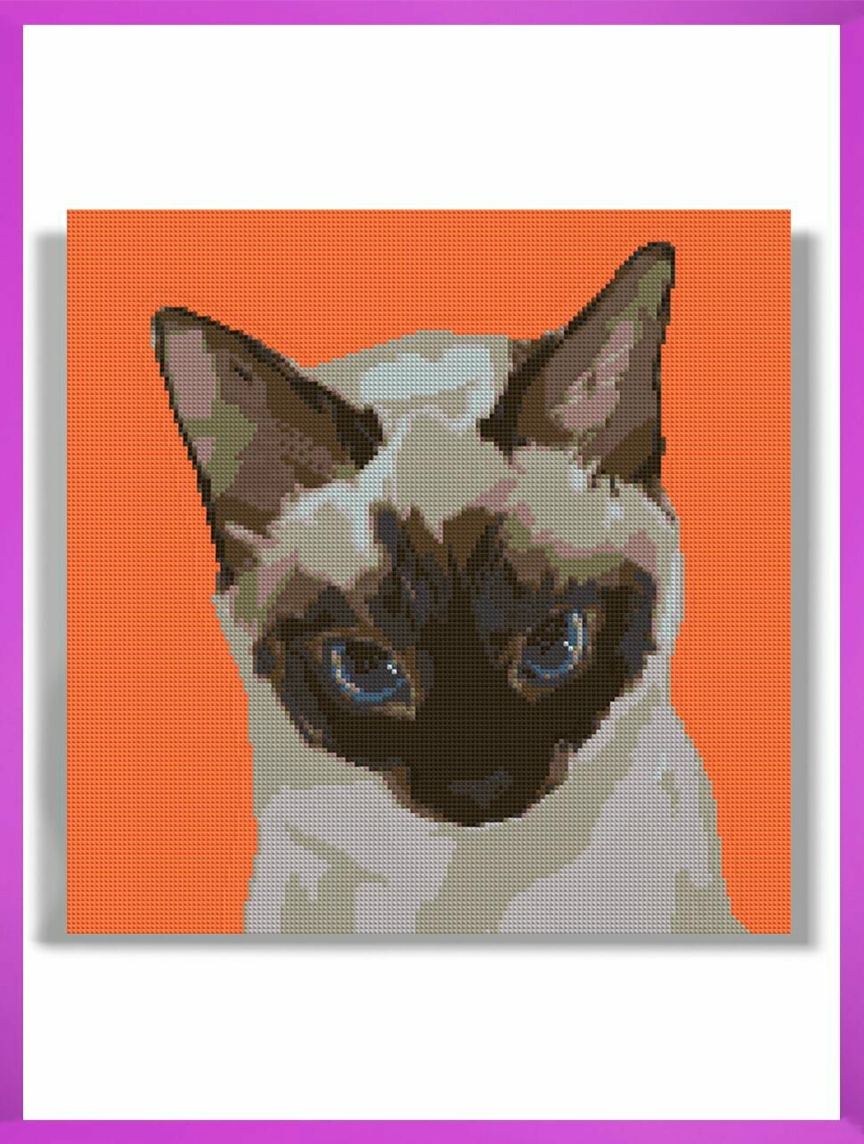 Алмазная мозаика на подрамнике - вышивка - Сиамская кошка 40х40