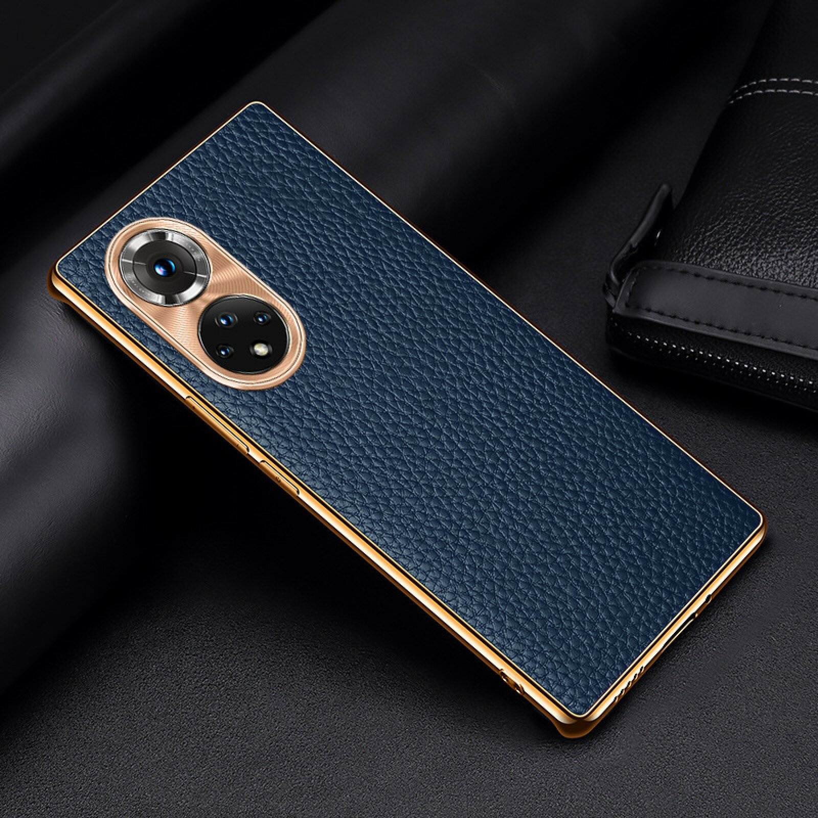 Чехол-накладка MyPads Premium для Huawei Honor 50 и Huawei Nova 9 из натуральной кожи теленка, синий