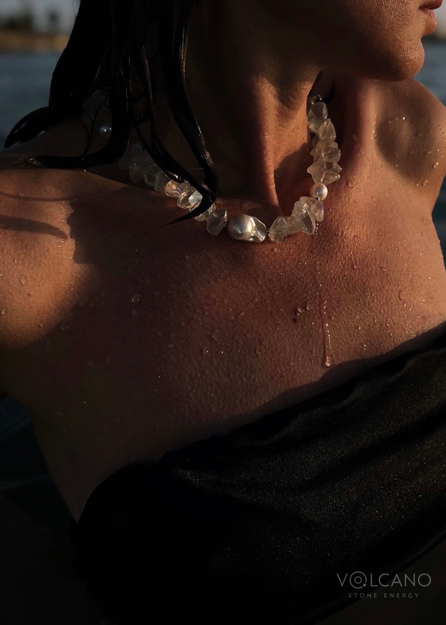 Колье, жемчуг барочный, кварц, жемчуг культивированный