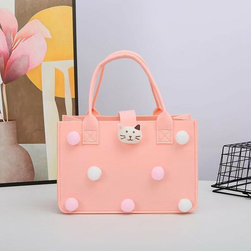 Милое сумка-тоут из фетра с животным принтом, розовый, 30x20x18 см, легкая для покупок, идеально подходит в подарок и