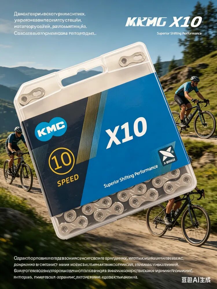 Велосипедная цепь 10 скоростей серии KMC X10, состоит из 116 звеньев, поставляется с соединительным замком, специально разработана для велосипедов.