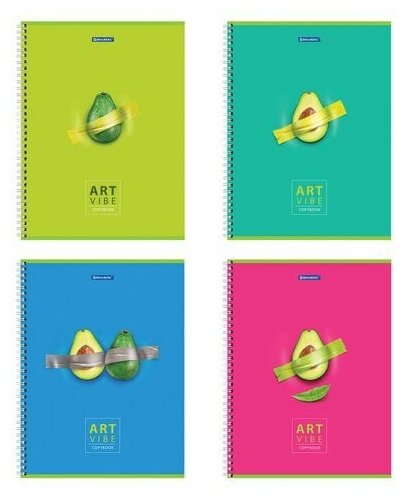 Тетрадь А4, 96 л, BRAUBERG, гребень, клетка, глянцевый лак, "Avocado", 404061