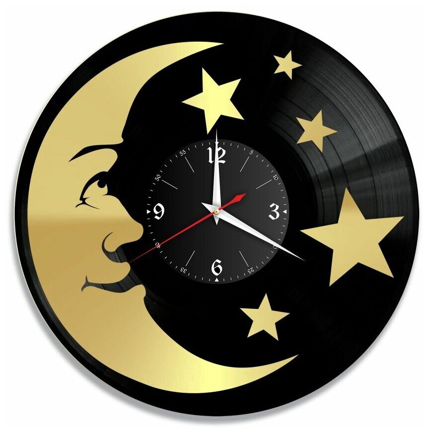 Часы из винила Redlaser "Луна и Звезды, месяц, звезды, ночное небо" VW-10793-1