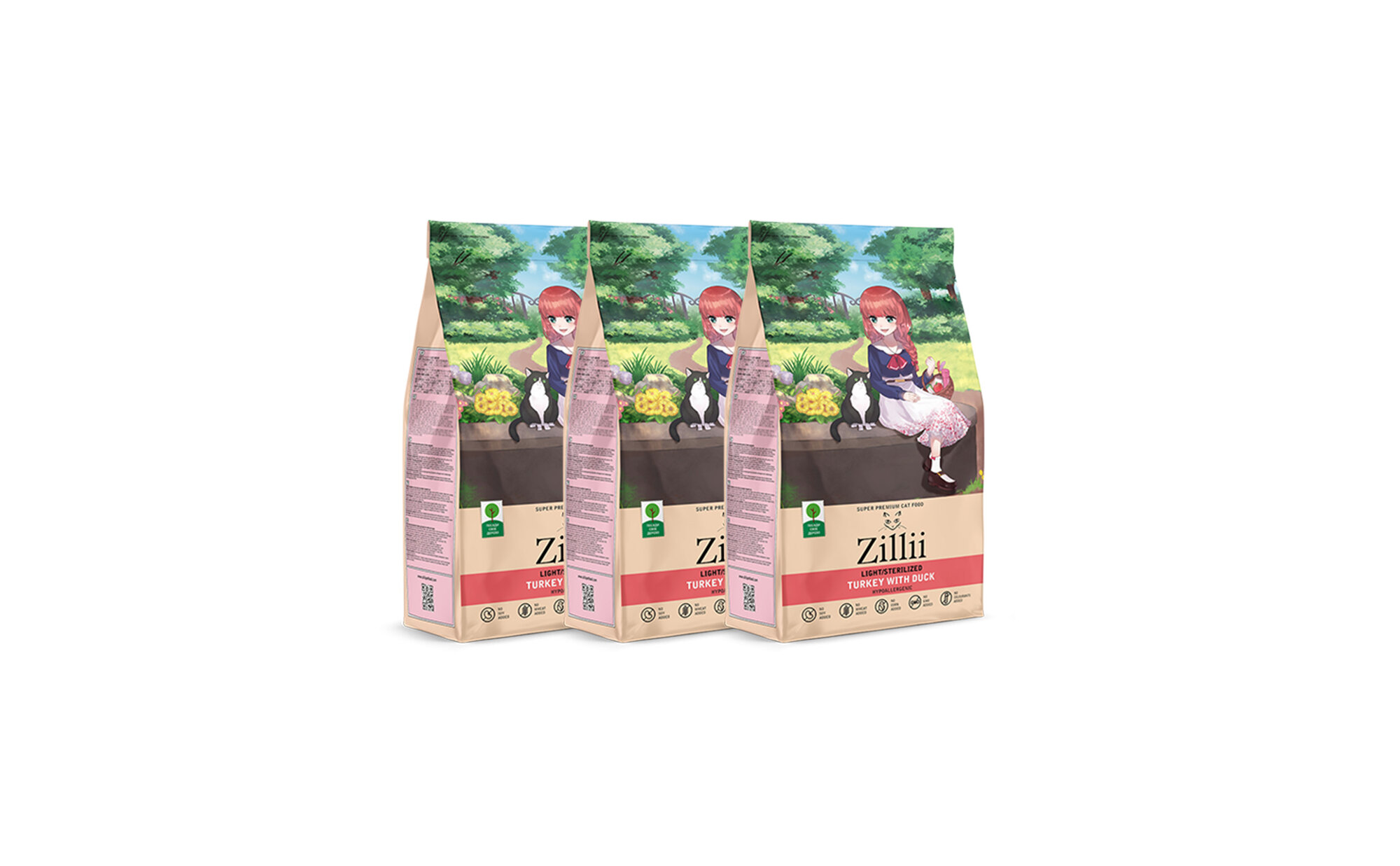 Zillii Light/Sterilized Cat сухой корм для взрослых кошек с избыточным весом и стерилизованных с индейкой и уткой - 2 кг x 3 шт.