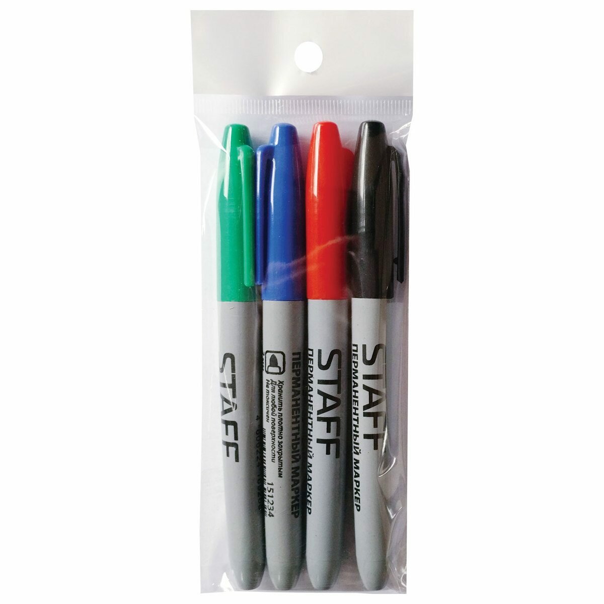 Маркеры перманентные Staff (нестираемые) набор 4 шт, 2,5 мм, (черный, синий, красный, зеленый) (151237)