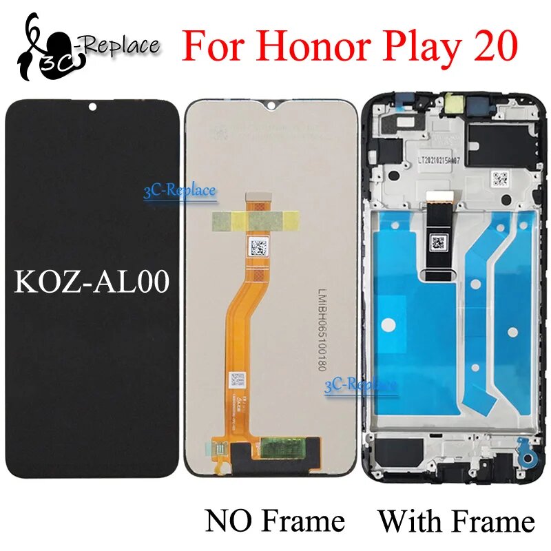Черный сенсорный ЖК-дисплей 6,52 дюйма для Huawei Honor Play 20, дигитайзер в сборе, замена/с рамкой