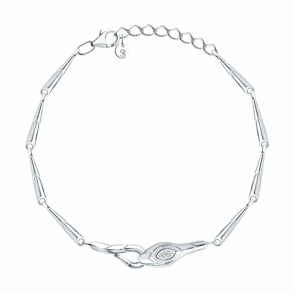 Браслет, серебро, 925 проба, родирование, фианит