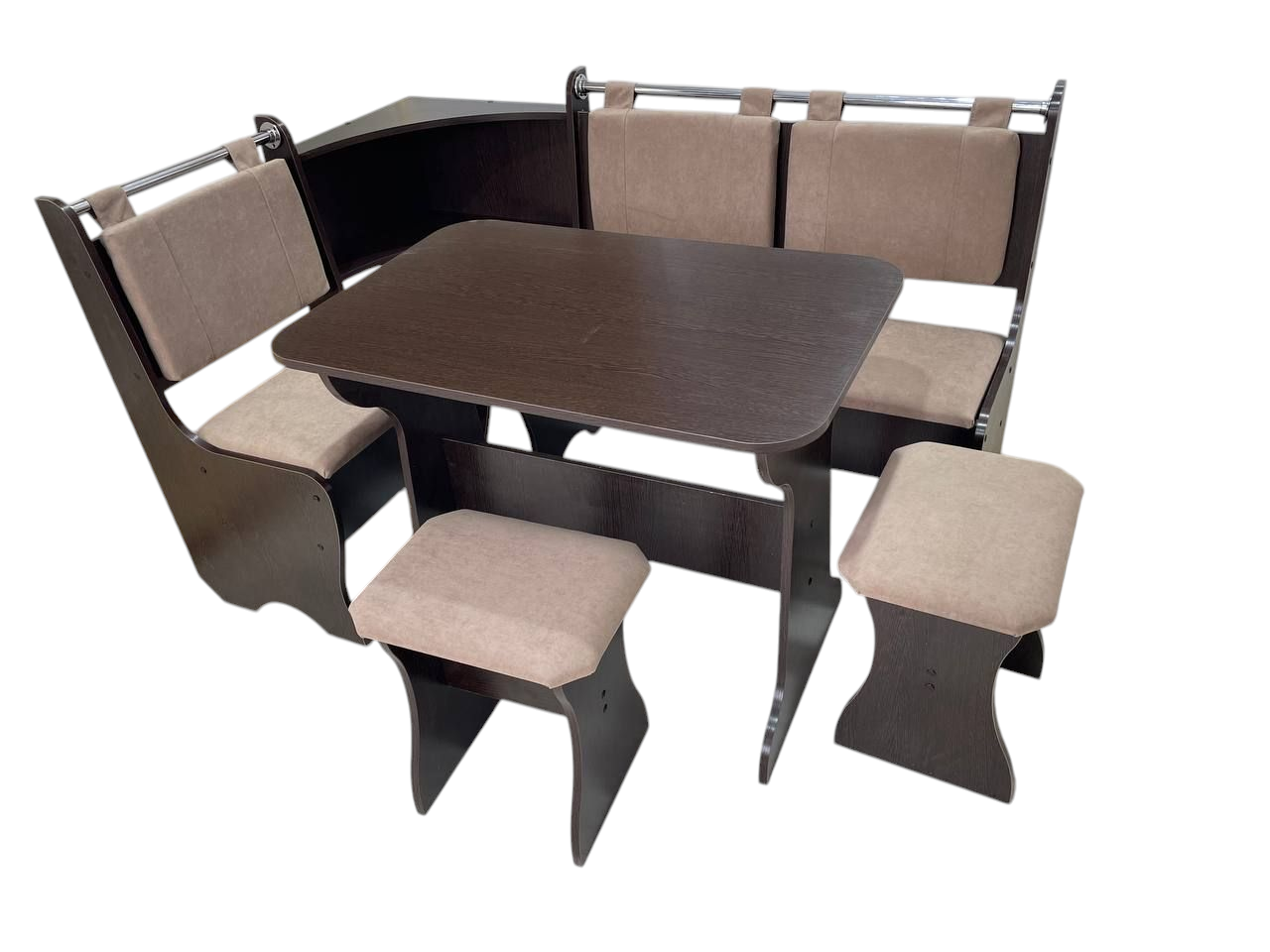 Кухонный уголок набор Стиль-40 с прямоугольным столом и табуретами, размер 103/153, венгелдсп/обивка велюр Т5беж