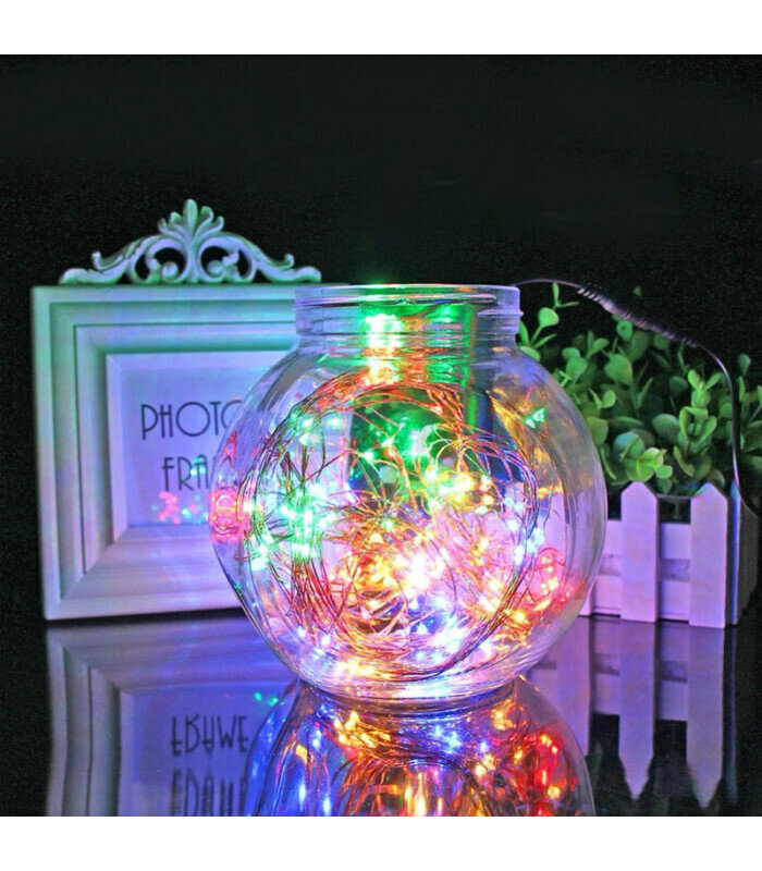 Светодиодная гирлянда Нить Роса - Лоза. 5 нитей. 2 м. 5В, c разъемом USB. Цвет свечения: RGB. IP44