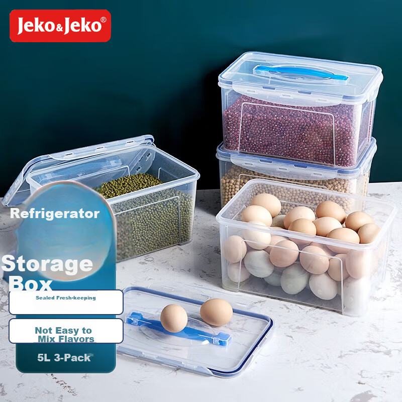 JEKO&JEKO Food Storage Containers, Refrigerator Organizer Boxes, Sealed Storage Containers for Dry Goods, Snacks, And Fruits, 5L, Set of 3