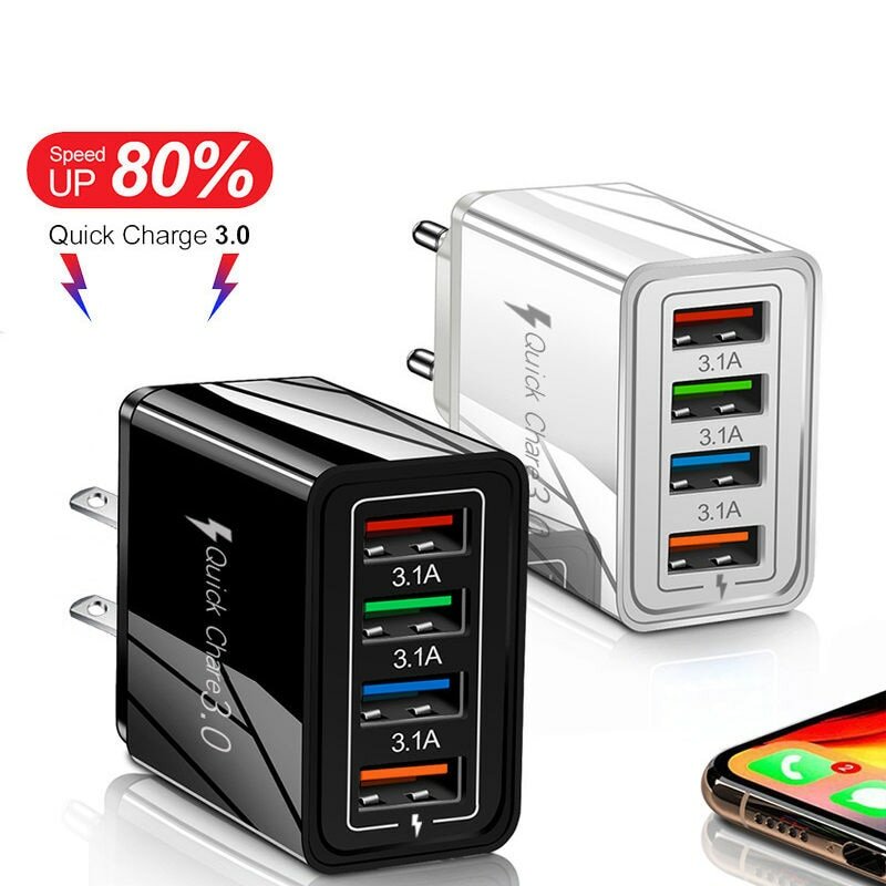 3.1A 4-портовый USB-адаптер питания для настенной розетки, зарядное устройство, совместимое с iPhone/Android, быстрая зарядка, кубическая коробка, базовая головка U3
