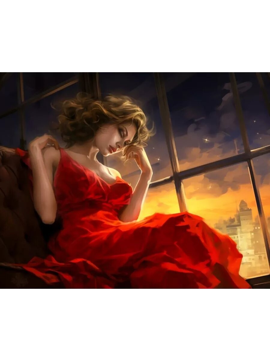 Картина по номерам Женщина в красном платье 40х50 см