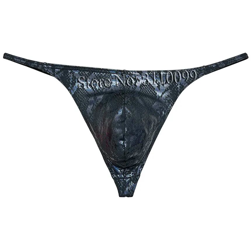 Мужские Блестящие стринги, нижнее белье, Классический чехол, Т-образная сторона, М, Python Black