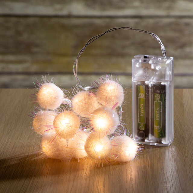 Светодиодная гирлянда на батарейках Снежные Шарики 0.9 м, 10 теплых белых LED ламп, прозрачный ПВХ, Kaemingk, 481572