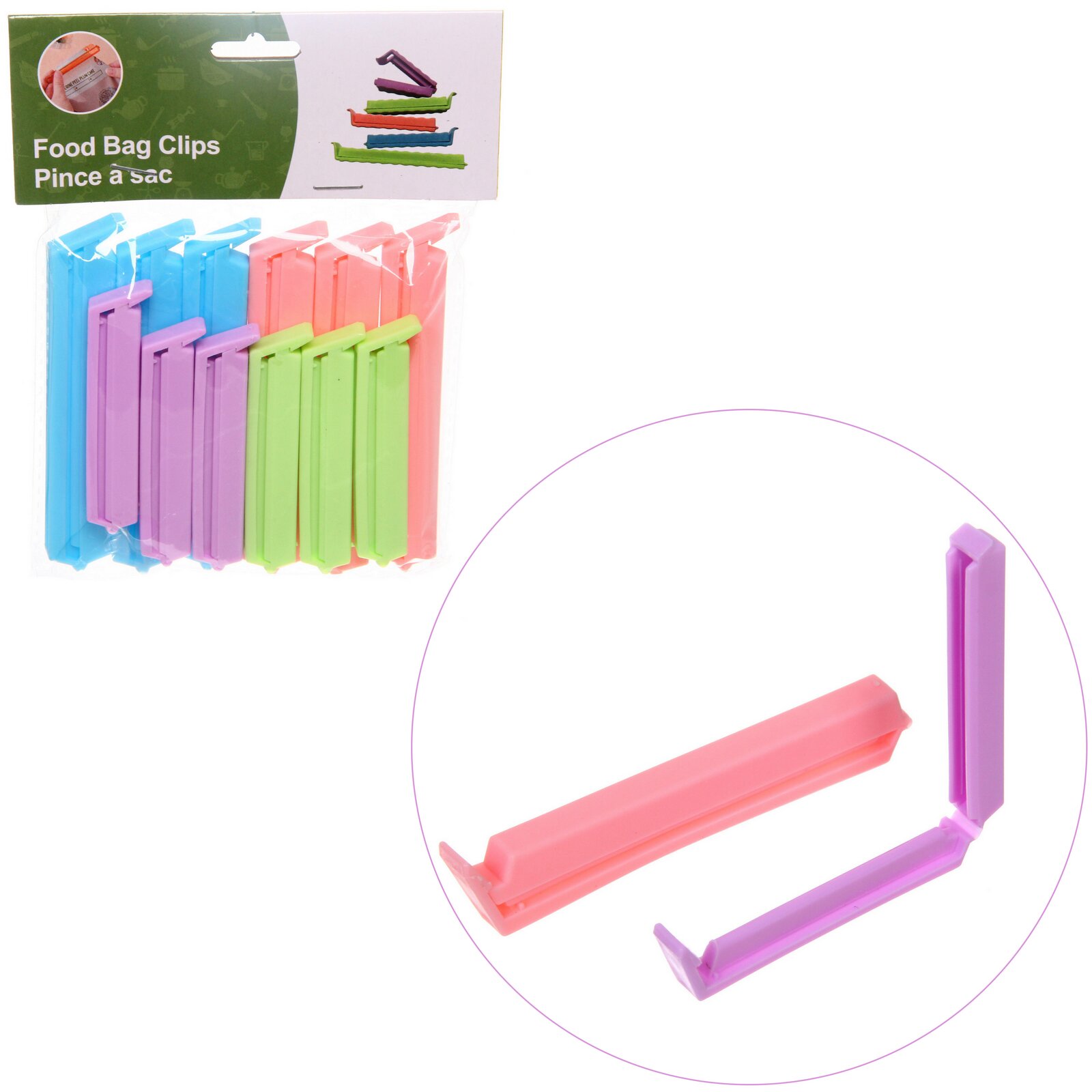 Зажим для пакета «Ассорти» 12шт, пластиковые, 6шт*9,5см, 6шт*7см