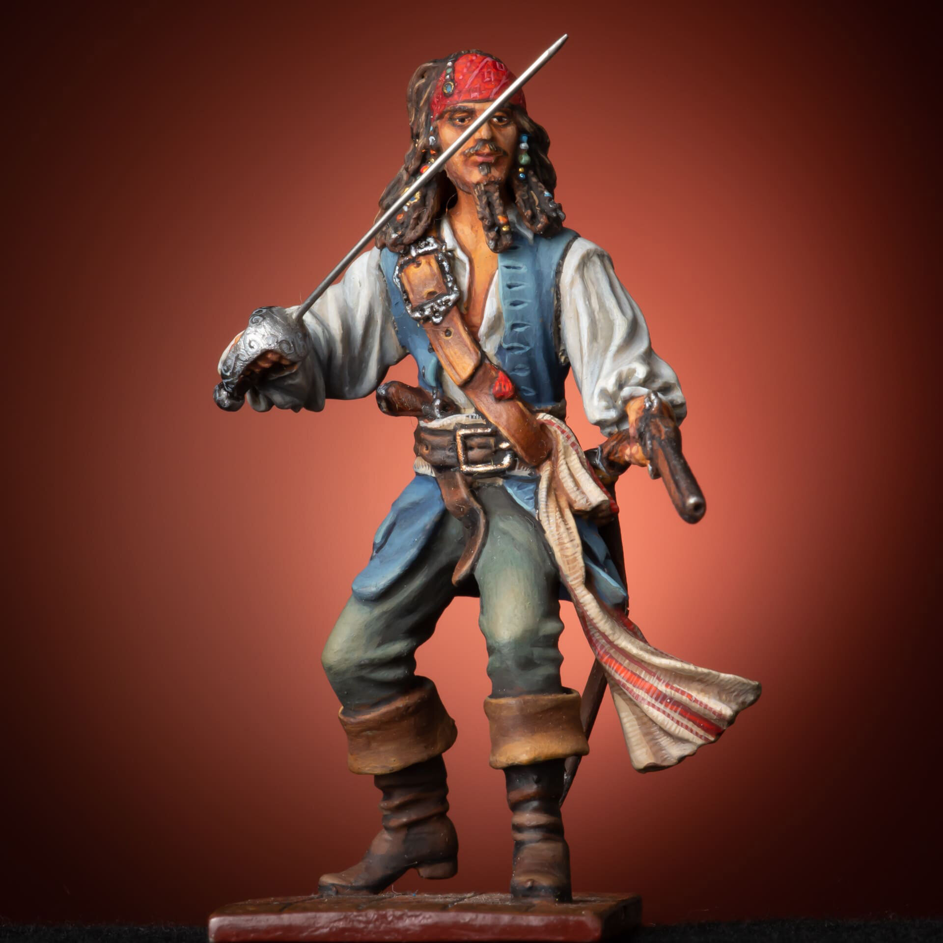 Оловянная миниатюра Капитан Джек-Воробей (Пираты Карибского моря) (2.6-011)