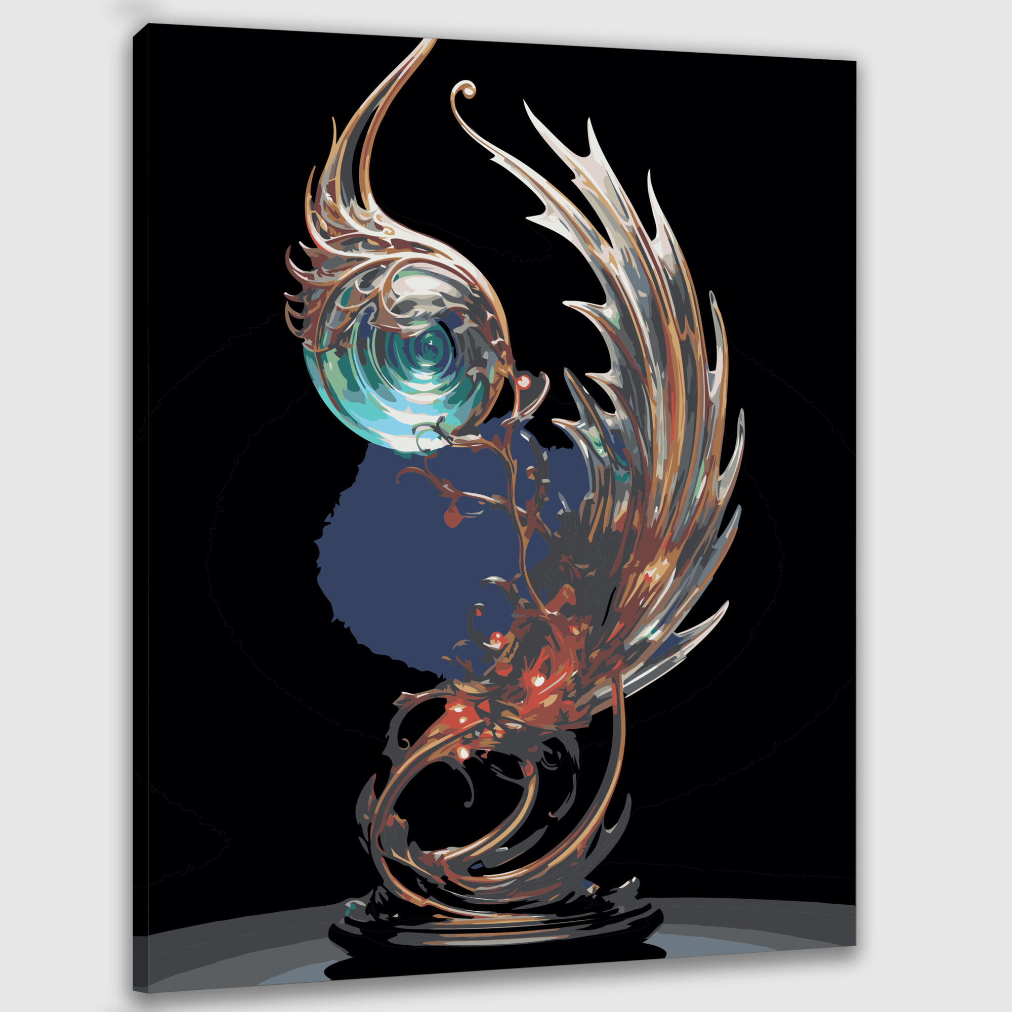 Картина по номерам 40x50 см, скульптура, Лунная жар-птица, расплавленное стекло, потустороннее сияние