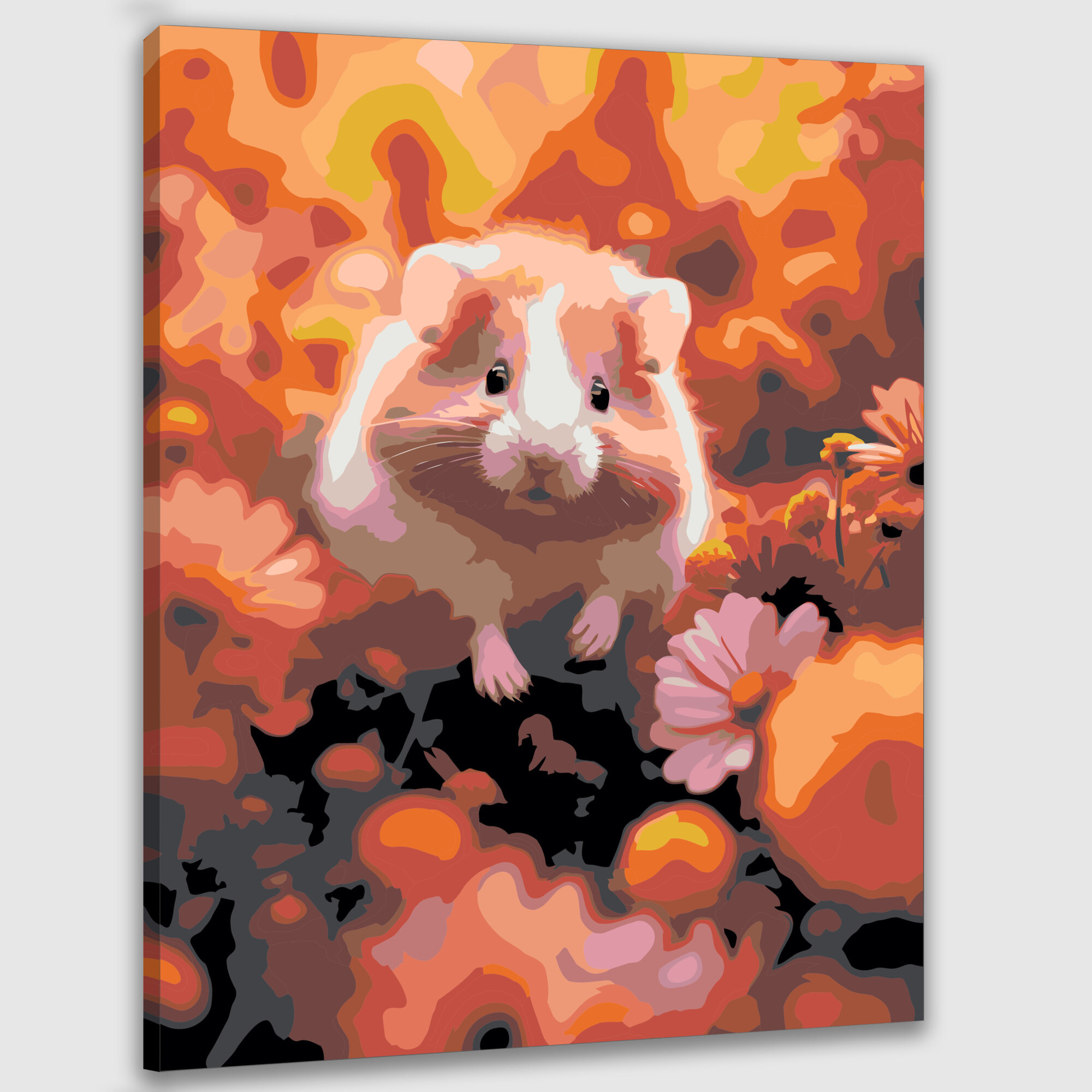 Картина по номерам 40x50 см, фотография, хомячок, цветочное поле, цветок, эмоция, глубина резкости, черты хомячка