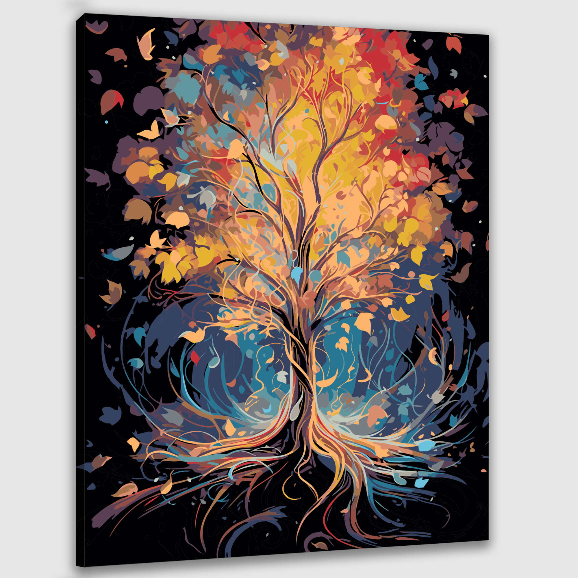 Картина по номерам 40x50 см, абстрактная картина, симфония, оркестр деревьев, ветки, листья, музыкальные ноты, цвета