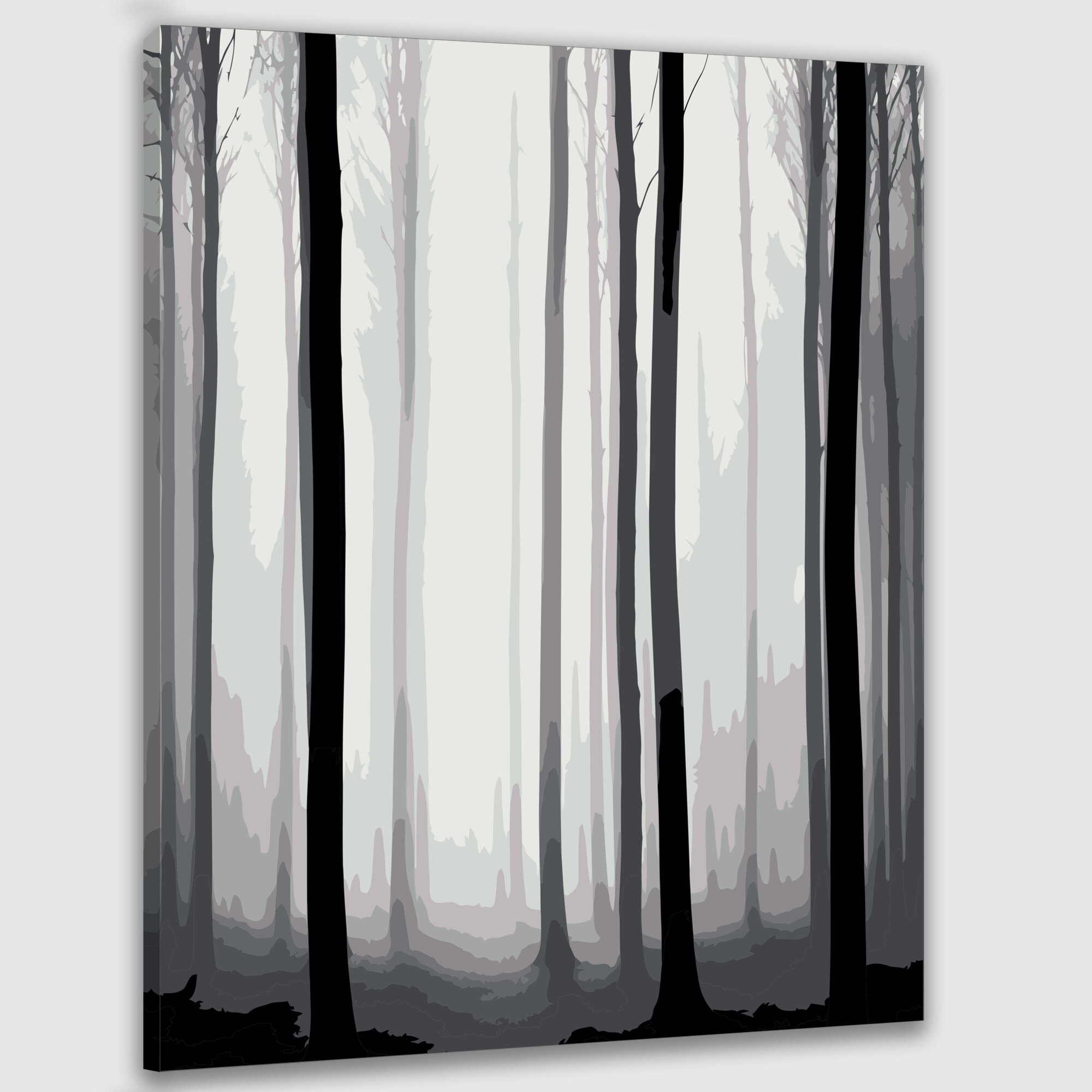 Картина по номерам 40x50 см, черно-белая фотография, лес, деревья, тишина, утренний туман, монохромная палитра, тени
