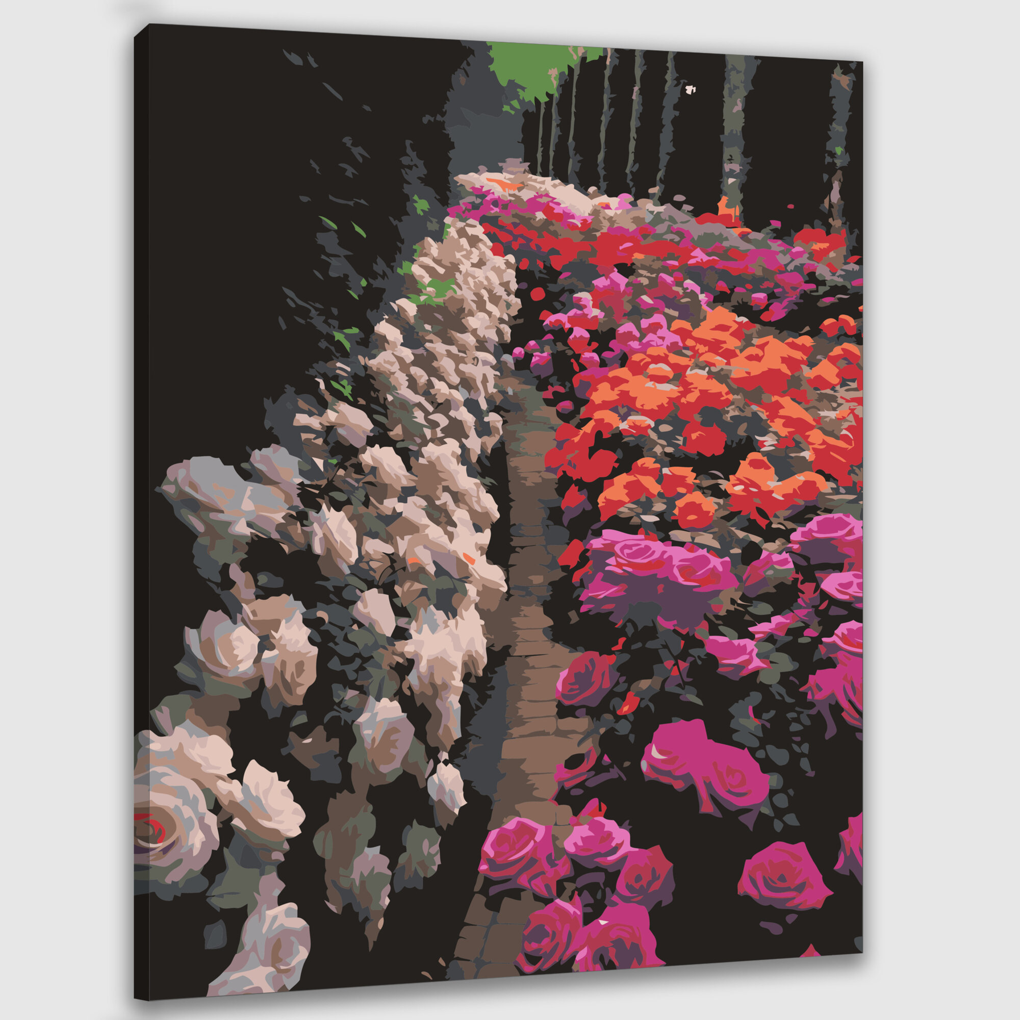 Картина по номерам 40x50 см, розовый сад, яркие розы, мириады цветов, нежные лепестки, замысловатые узоры