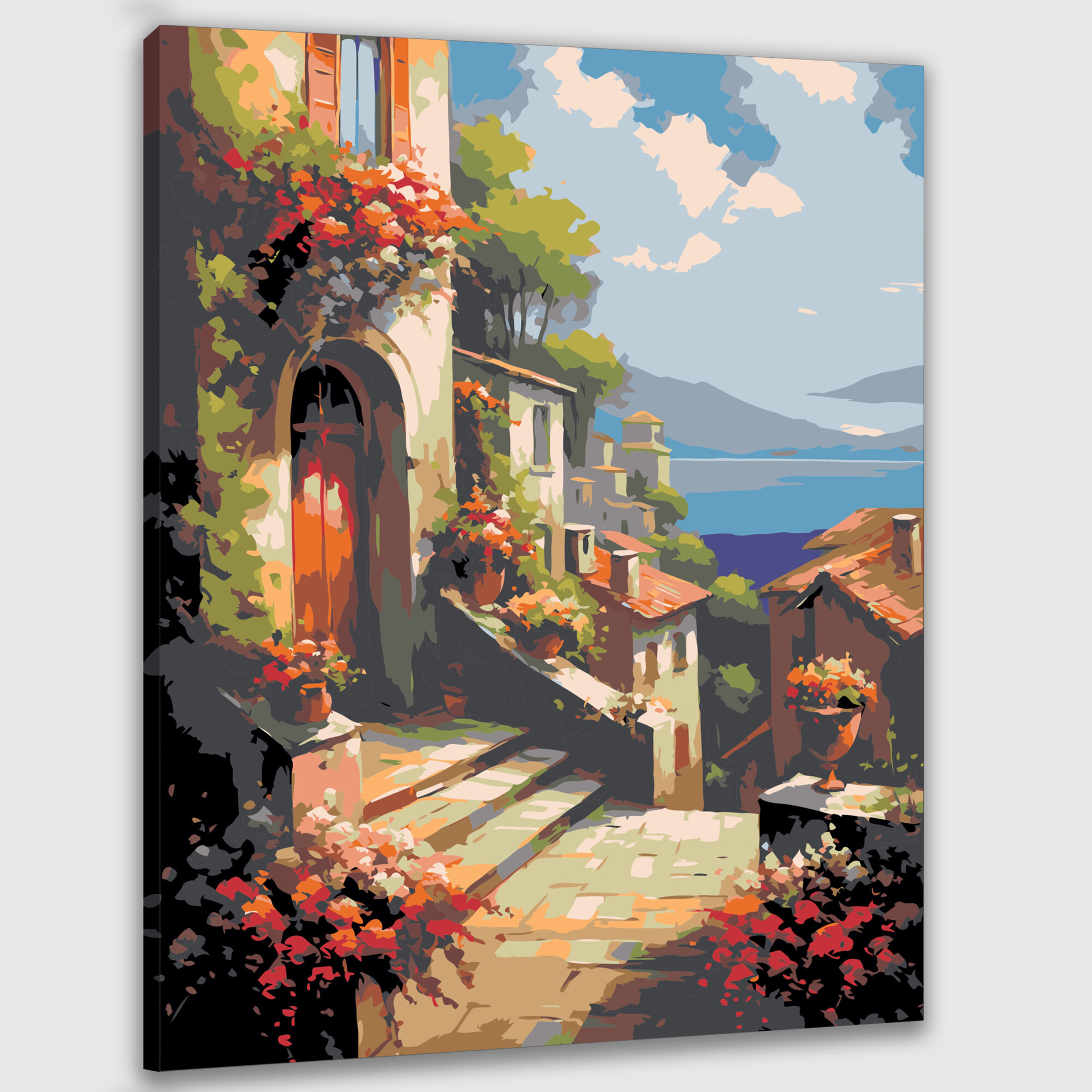 Картина по номерам 40x50 см, картина, масло, Италия, краски, уличная сцена, тосканская деревня, мощеные улицы