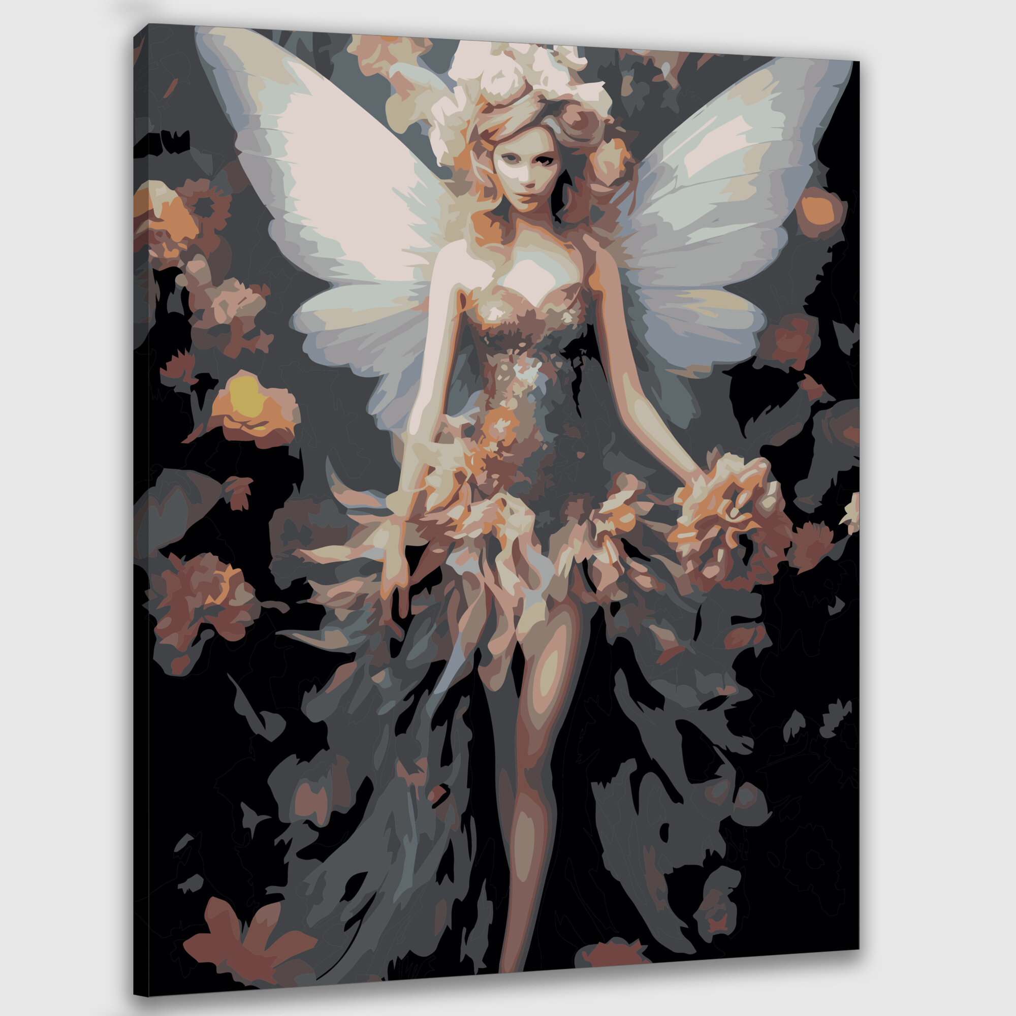 Картина по номерам 40x50 см, фея, смешанная техника, яркие цвета, причудливый лес, радужные крылья, сияние, флора