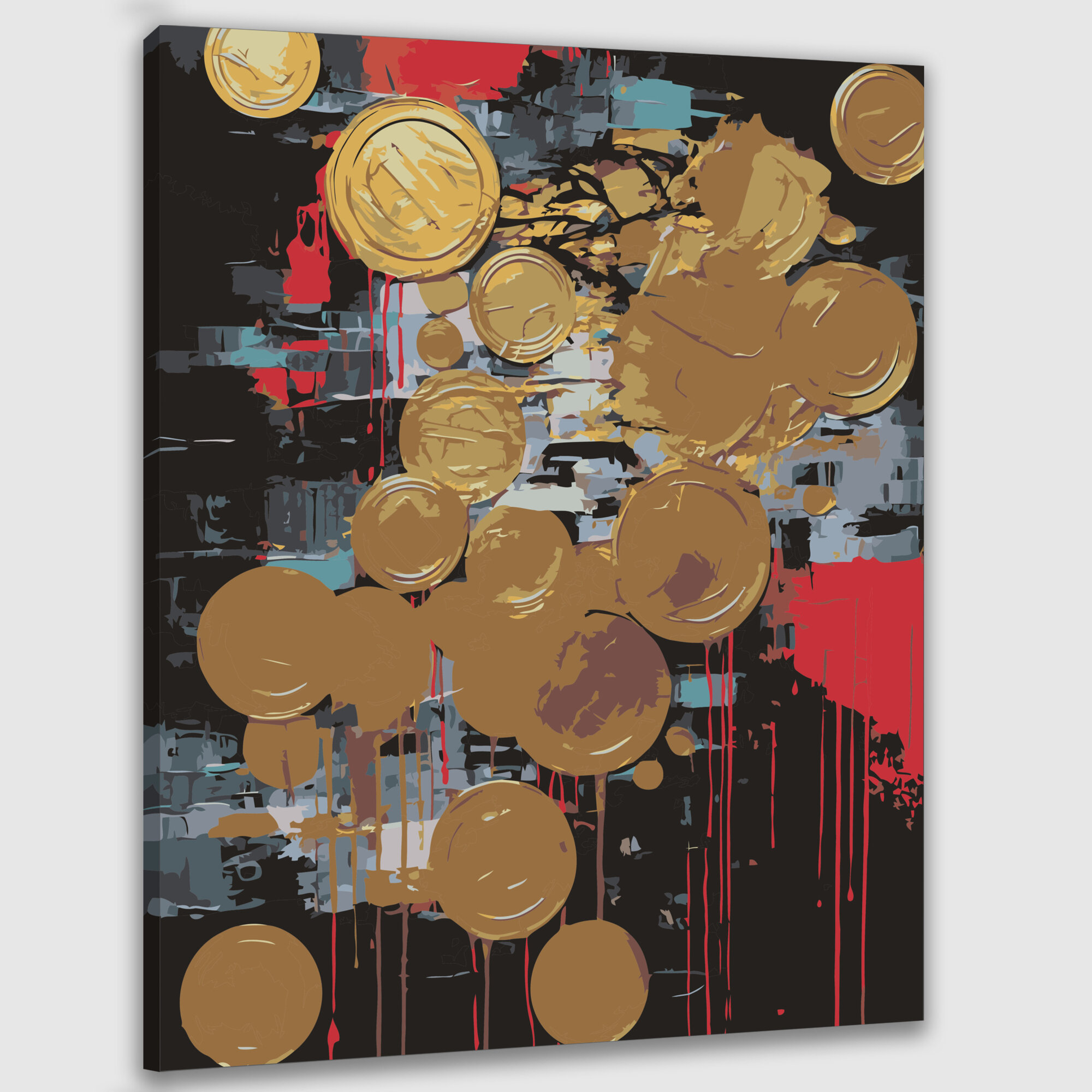 Картина по номерам 40x50 см, искусство, абстракция, смешанная техника, банкноты, монеты, текстурированный холст