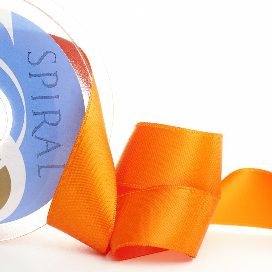Лента атласная двусторонняя SAFISA, 6.5 мм, 25 м, цвет 61, апельсиновый