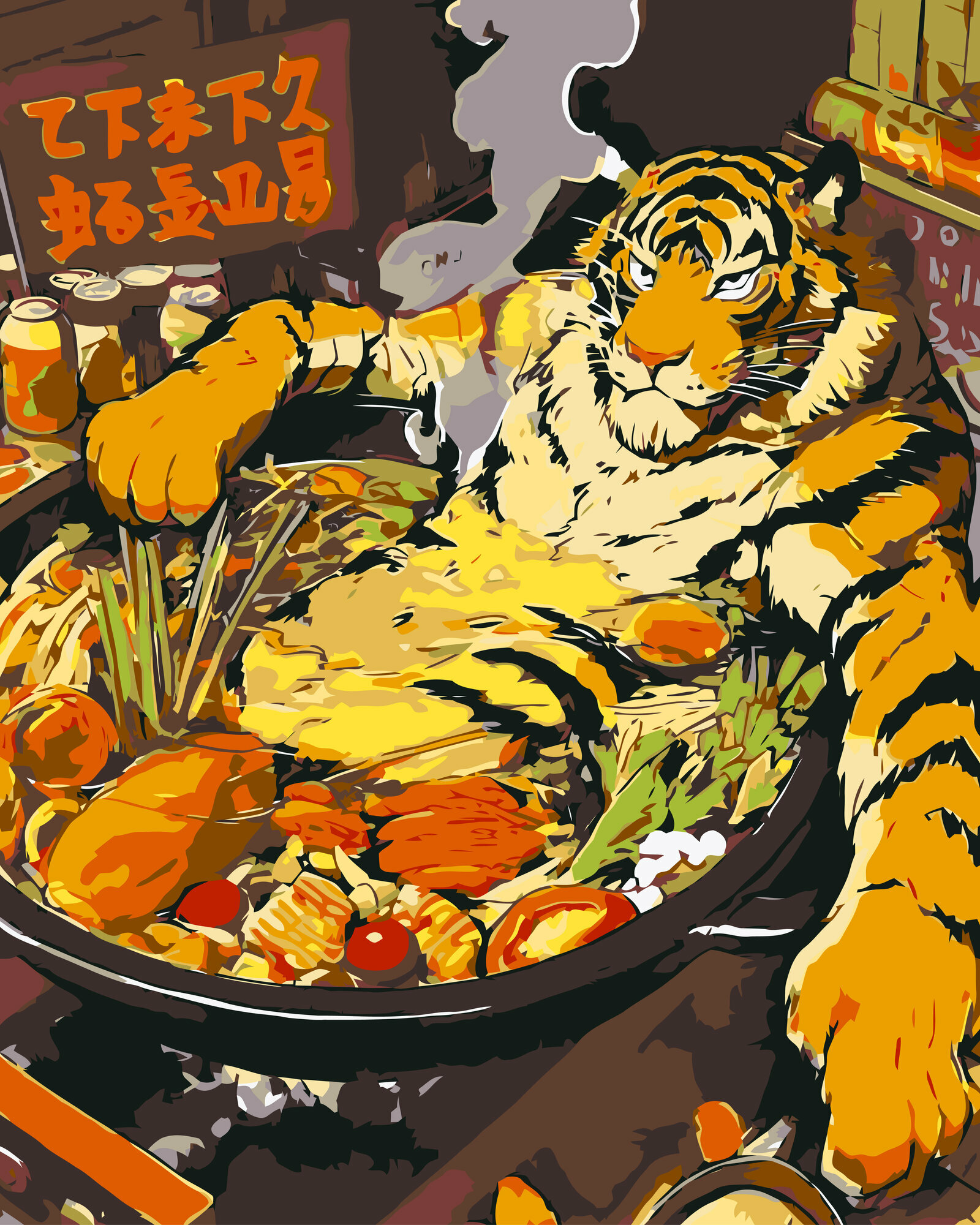 Картина по номерам T754 "Тигр в рамене" 40х50