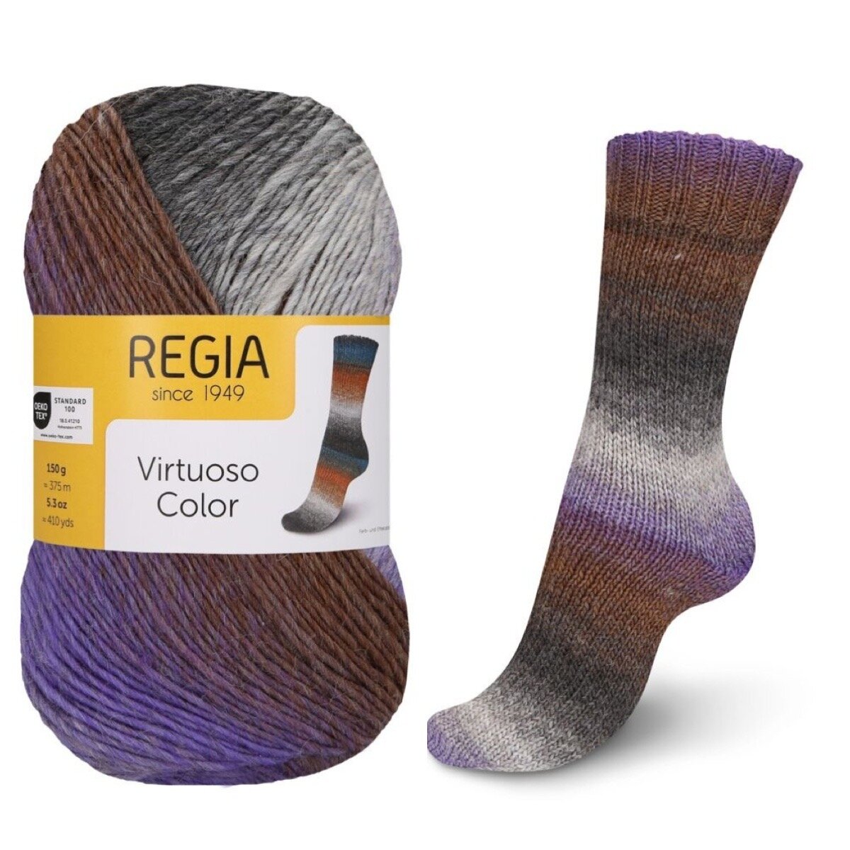 Virtuoso Color /Виртуозо Колор/ пряжа Regia, MEZ, 9801638 (03072, lavender fields color (лавандовое поле), белый/коричневый/серый/фиолетовый)