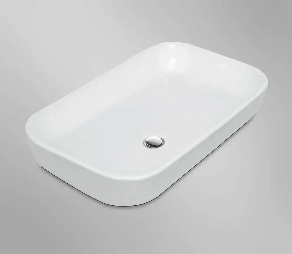 Накладная раковина Берто 60 х 36 х 12 см из литьевого мрамора (искусственного камня), матовый белый