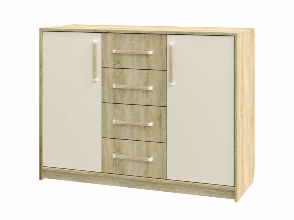 Комод Эдем-1 Дуб сонома / Белый жемчуг ширина 120 см ЛДСП 4 ящика 2 полки в спальню в гостиную в прихожую
