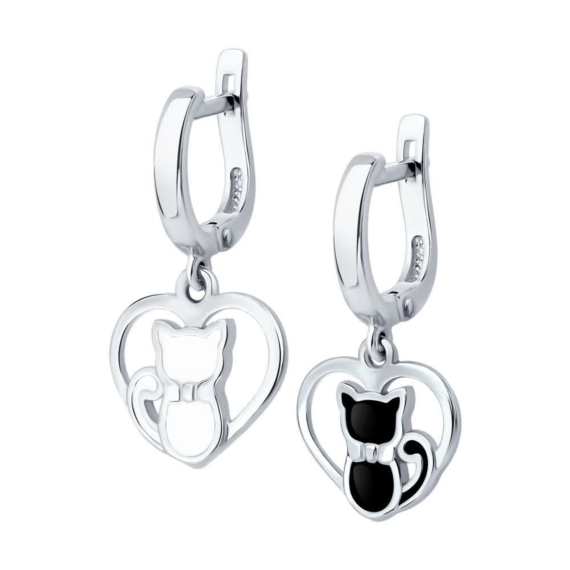 Серьги с подвесками, непарные, серебро, 925 проба, родирование, эмаль