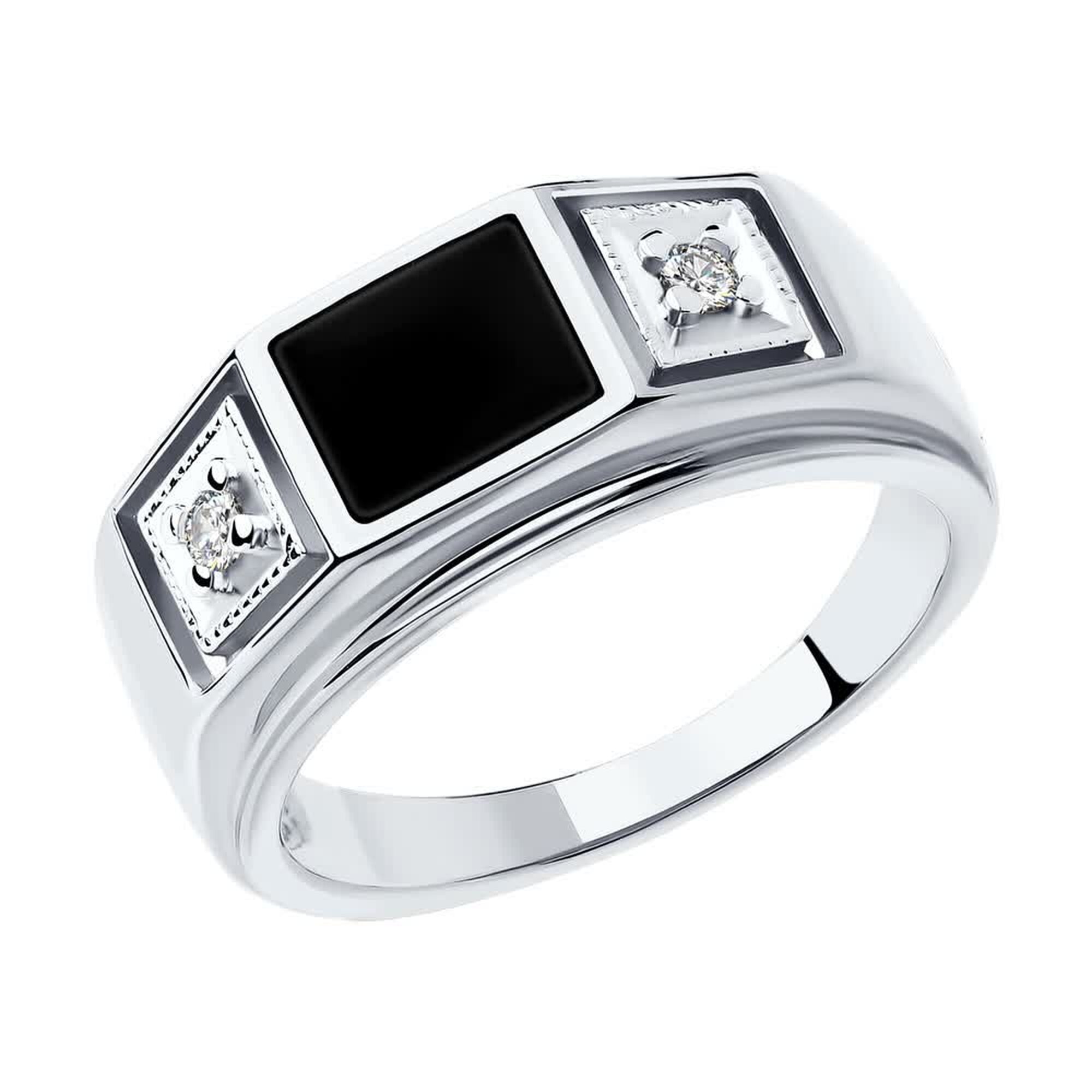 Печатка, серебро, 925 проба, родирование, эмаль, фианит